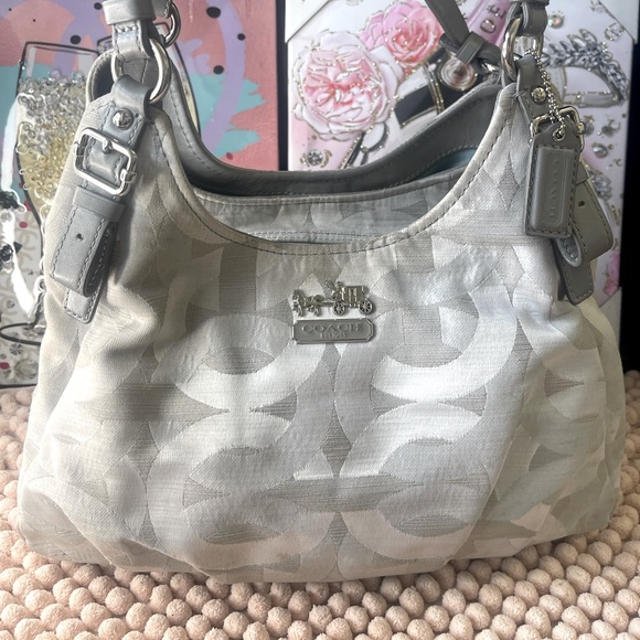 Coach | Bags | Coach Gray Signature Shoulder Bag With Silver Hardware ...